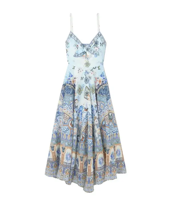 Camilla Embellished Printed Linen Midi Dress