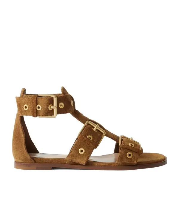 GIANVITO ROSSI Buckled Suede Sandals - Brown