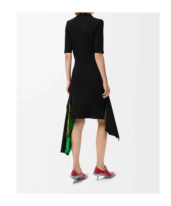Loewe Viscose Blend Asymmetrical Tiered Hem Dress With Graphic Print
