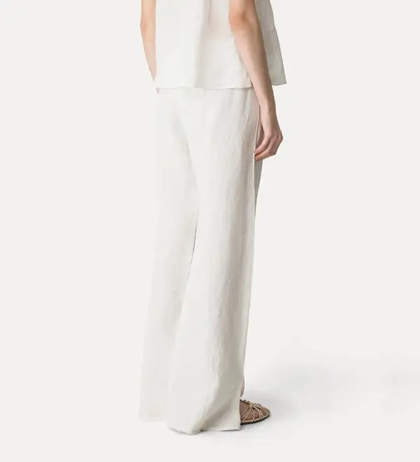FORTE_FORTE Wide Leg Elasticated Trousers With Embroidered Side Detail - Crystal