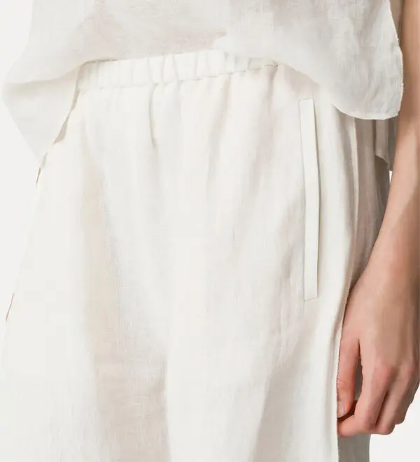 FORTE_FORTE Wide Leg Elasticated Trousers With Embroidered Side Detail - Crystal