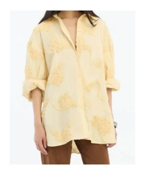 ROTATE BY BIRGER CHRISTENSEN Floral Appliqué Oversized Shirt - Nude