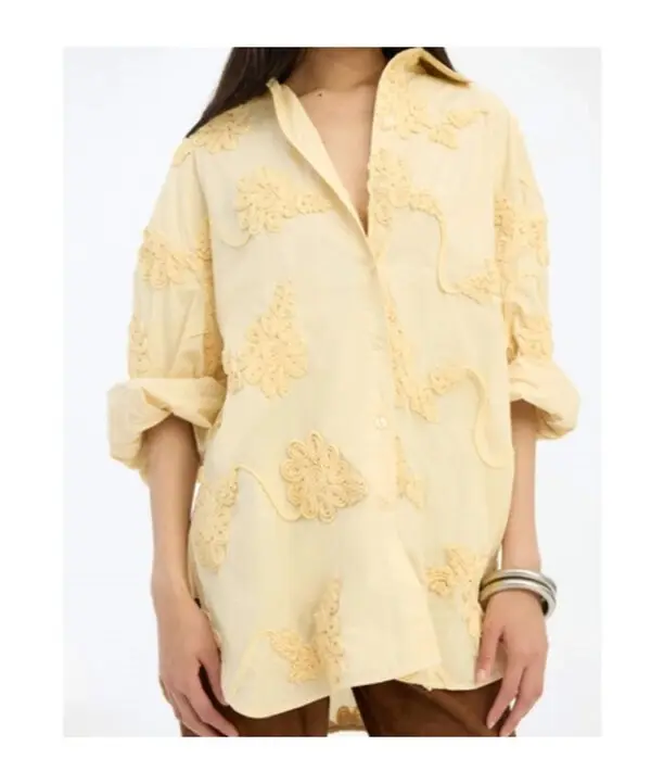 ROTATE BY BIRGER CHRISTENSEN Floral Appliqué Oversized Shirt - Nude