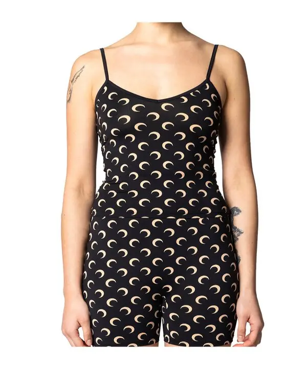 MARINE SERRE Moon Print Sleeveless V-neck Top - Black