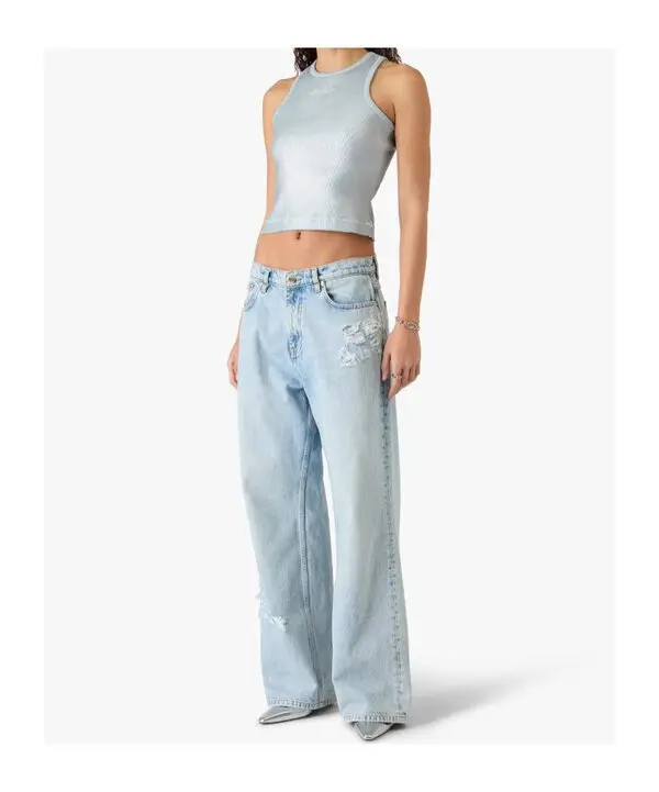 Casablanca Light Wash Graffiti Straight Leg Denim Jeans