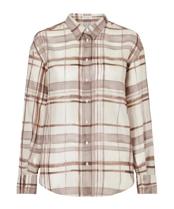 Brunello Cucinelli Checked Long Sleeve Shirt - Nude
