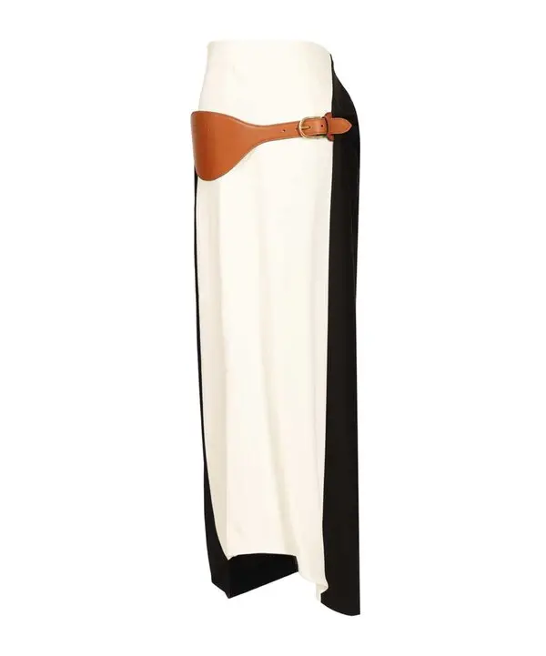 Celine Pleated Midi Skirt With Leather Logo Belt