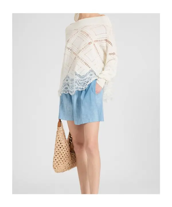 Ermanno Scervino Lace-trimmed Boat Neck Sweater