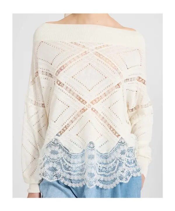 Ermanno Scervino Lace-trimmed Boat Neck Sweater
