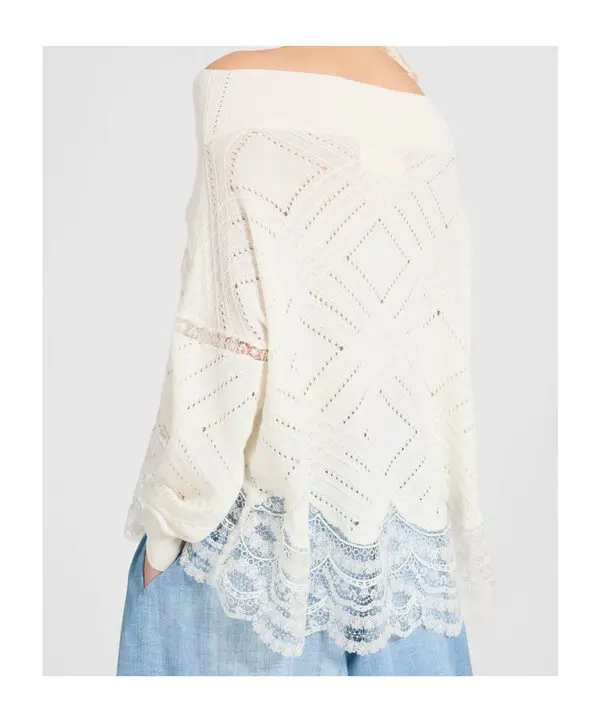 Ermanno Scervino Lace-trimmed Boat Neck Sweater