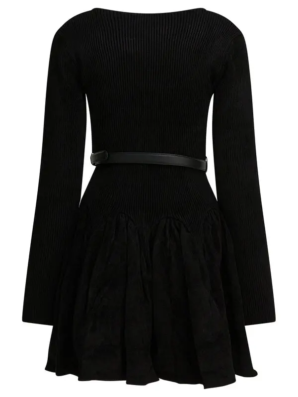 SELF-PORTRAIT Ribbed Belted Dress