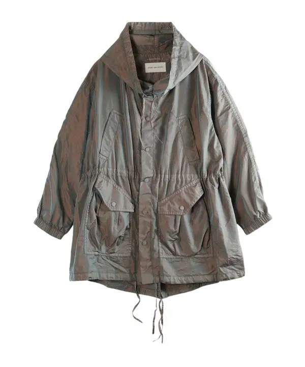 Dries Van Noten Hooded Long-sleeve Jacket With Drawstring Hem - Gray