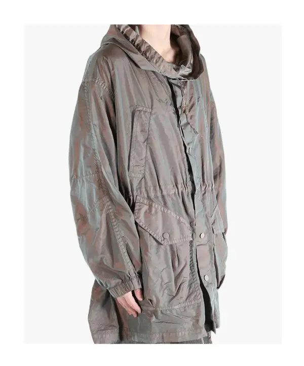 Dries Van Noten Hooded Long-sleeve Jacket With Drawstring Hem - Gray