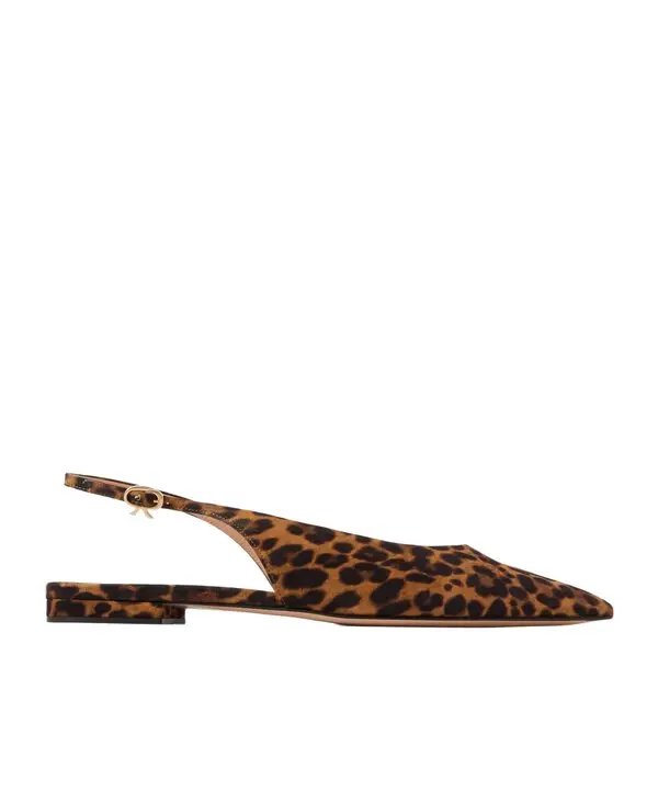 GIANVITO ROSSI Robbie Leopard-print Suede Slingback Flats - Brown