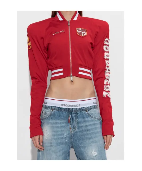 Dsquared2 Cropped Zip-up Sweatshirt With Padded Shoulders