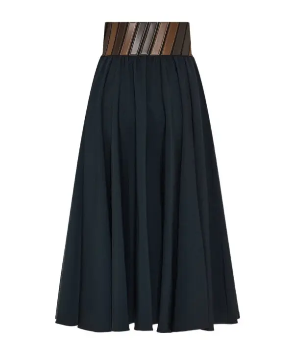 Alaïa Leather Trimmed Midi Skirt