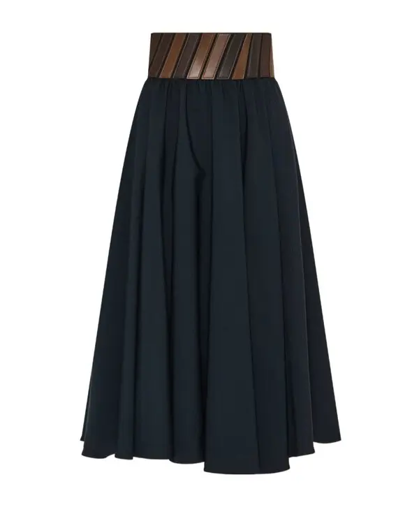 Alaïa Leather Trimmed Midi Skirt