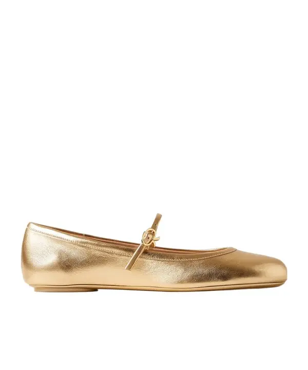 GIANVITO ROSSI Metallic Leather Mary Jane Flats - Nude