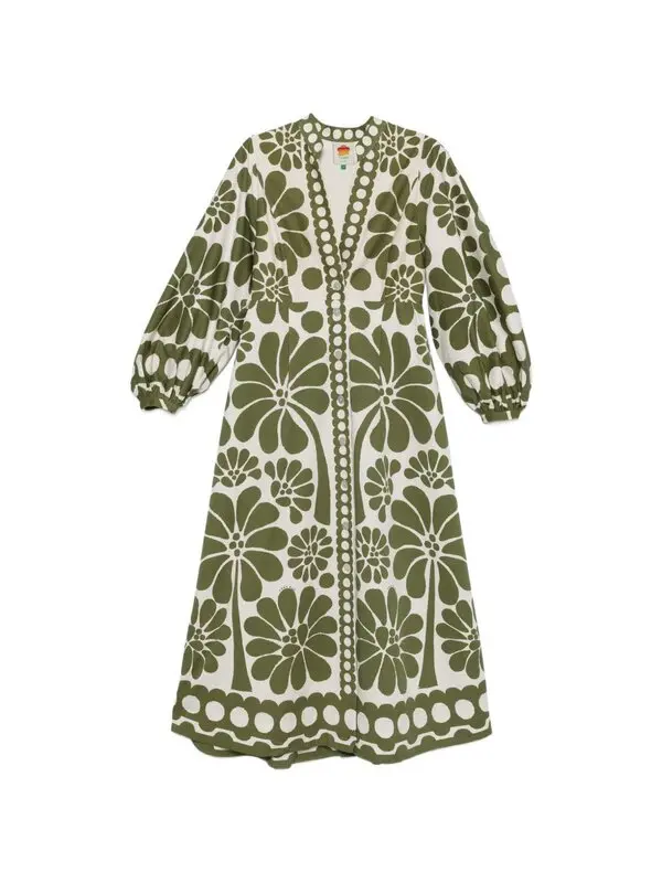Farm Rio Floral Maxi Dress With Puffed Sleeves - Green