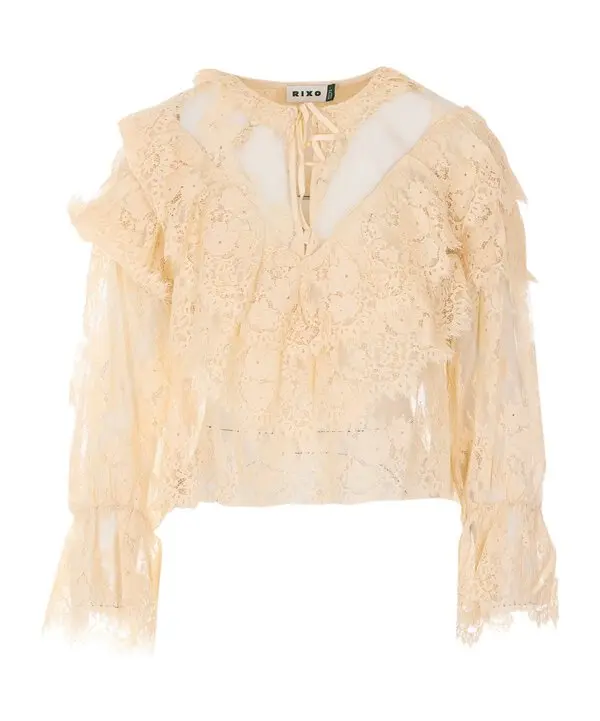 Rixo Lace Ruffled Long Sleeve Top - No