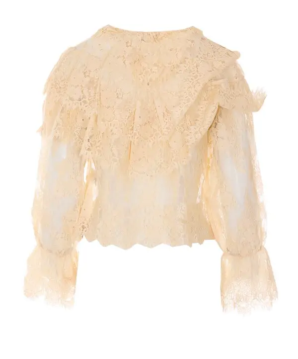 Rixo Lace Ruffled Long Sleeve Top - No