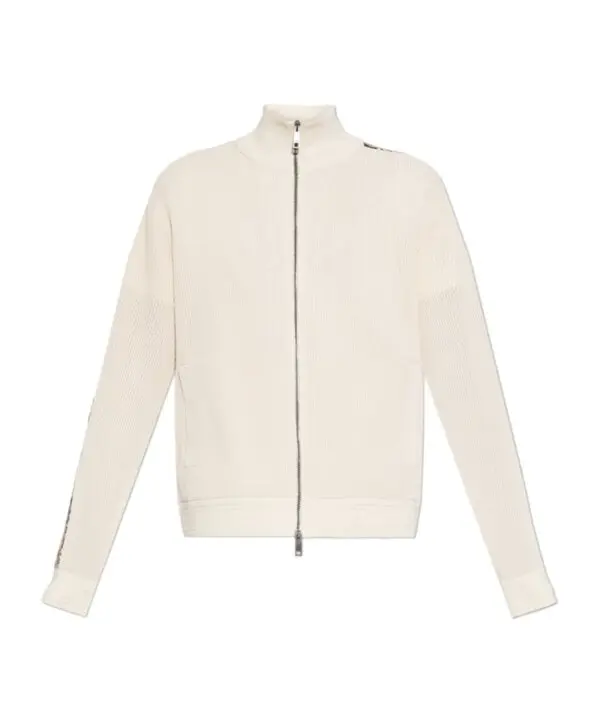 Burberry Checked Trim Zip-up Cardigan - Off White