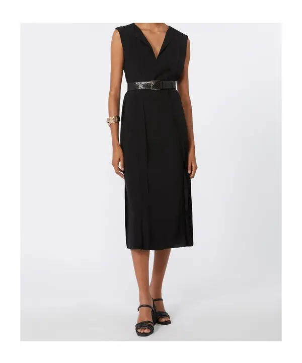 Max Mara Sleeveless V-neck Pleated Midi Dress