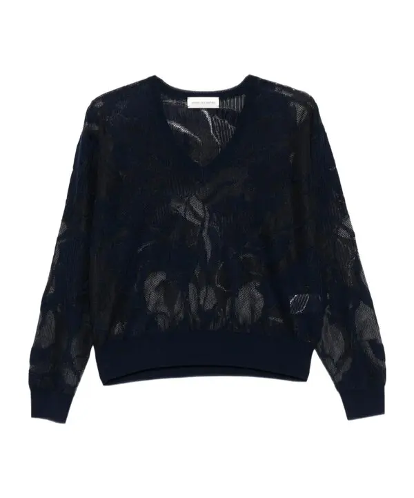 Dries Van Noten Torion Lace V-neck Sweater - Navy