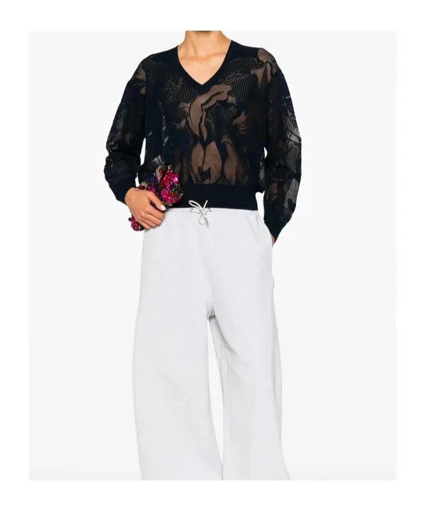 Dries Van Noten Torion Lace V-neck Sweater - Navy