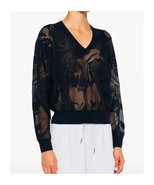 Dries Van Noten Torion Lace V-neck Sweater - Navy