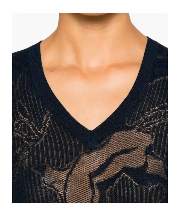 Dries Van Noten Torion Lace V-neck Sweater - Navy