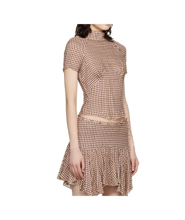 KNWLS Checked Mock Neck Top