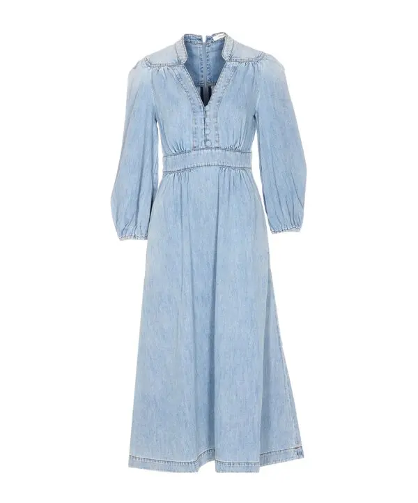 Zimmermann V-neck Flared Denim Midi Dress - Blue