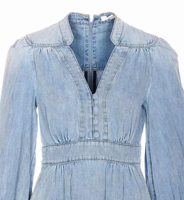 Zimmermann V-neck Flared Denim Midi Dress - Blue