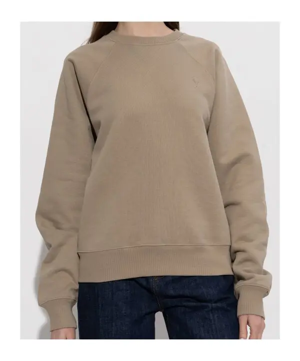 AMI Paris De Coeur Crewneck Sweatshirt - Brown