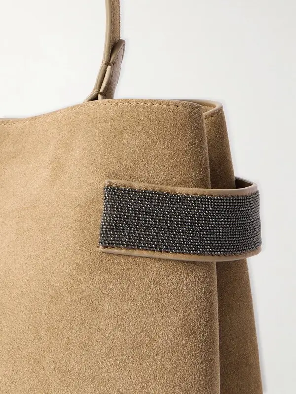 Brunello Cucinelli Bead-embellished Suede Shoulder Bag