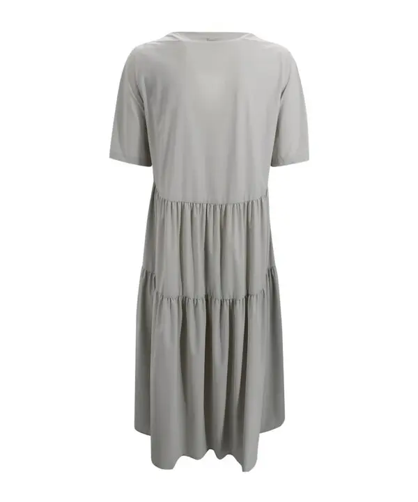 Herno Tiered Midi Dress With Round Neck And Short Sleeves