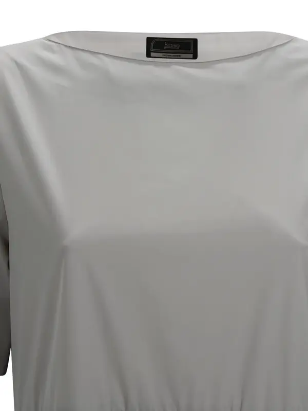 Herno Tiered Midi Dress With Round Neck And Short Sleeves