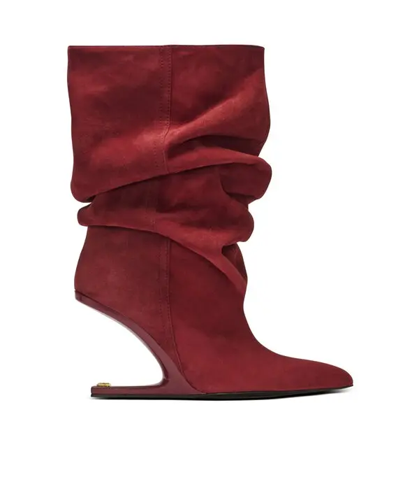 Balmain Suede Wedge Ankle Boots With Logo Detail - Red