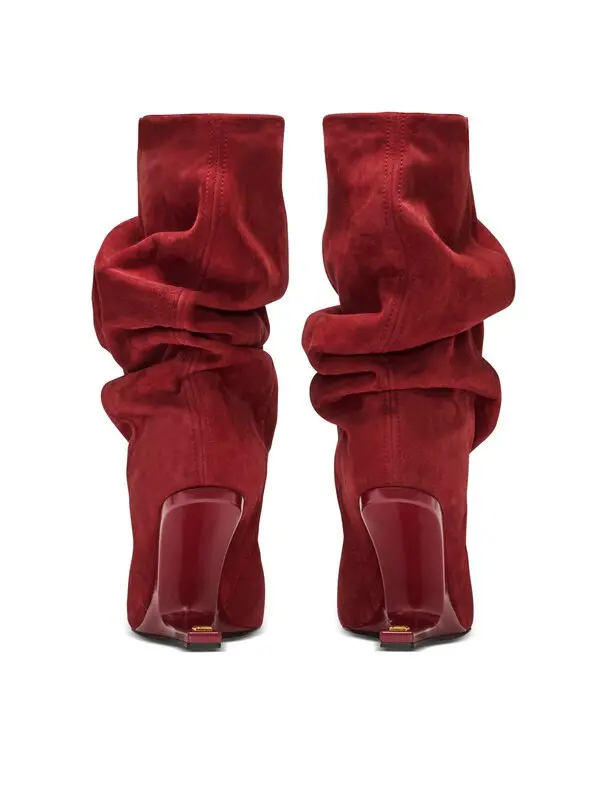 Balmain Suede Wedge Ankle Boots With Logo Detail - Red