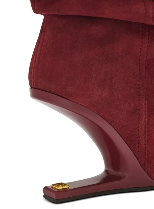 Balmain Suede Wedge Ankle Boots With Logo Detail - Red