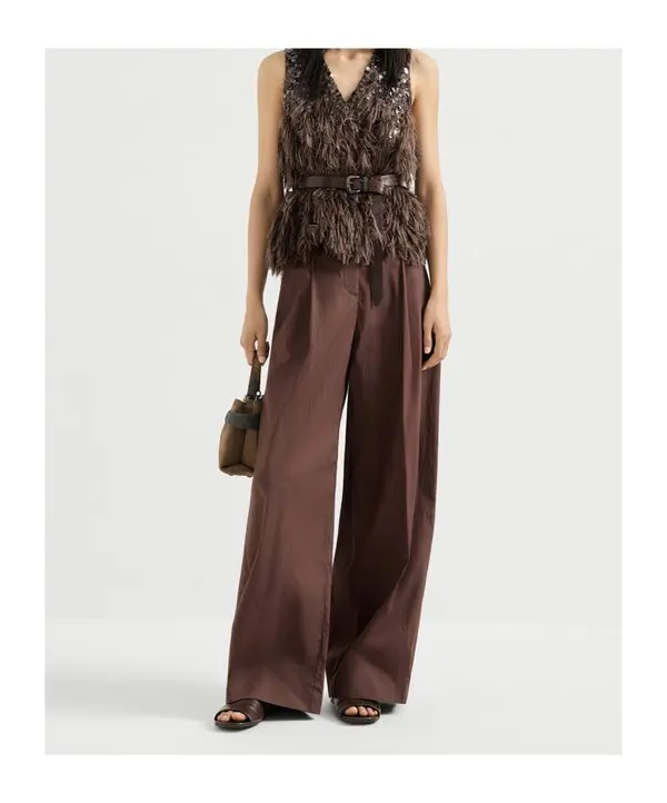 Brunello Cucinelli Pleated Wide-leg Trousers With Monili Detail - Red
