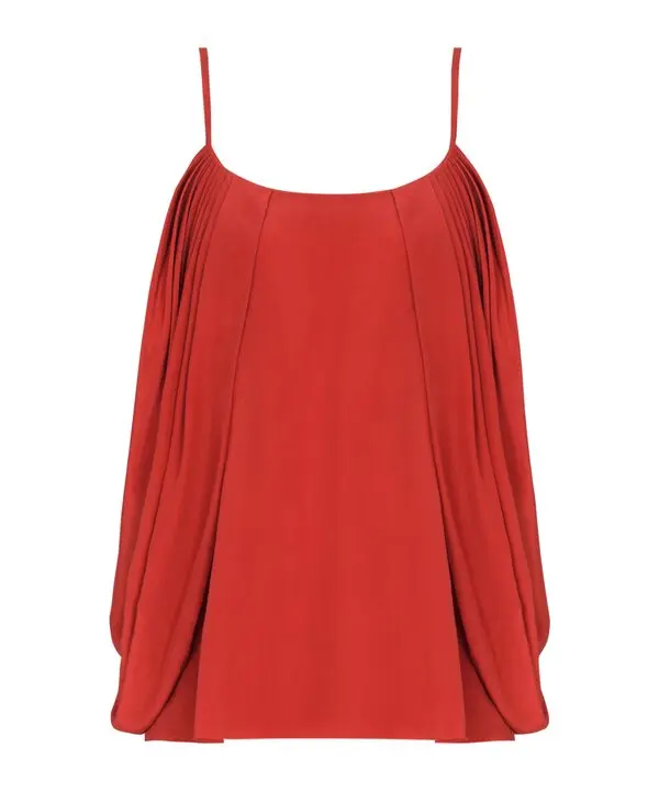 Balmain Draped Silk Crepe Top - Red