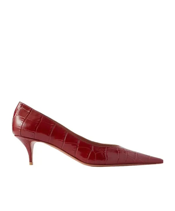 Amina Muaddi Croc-effect Leather Pumps - Red