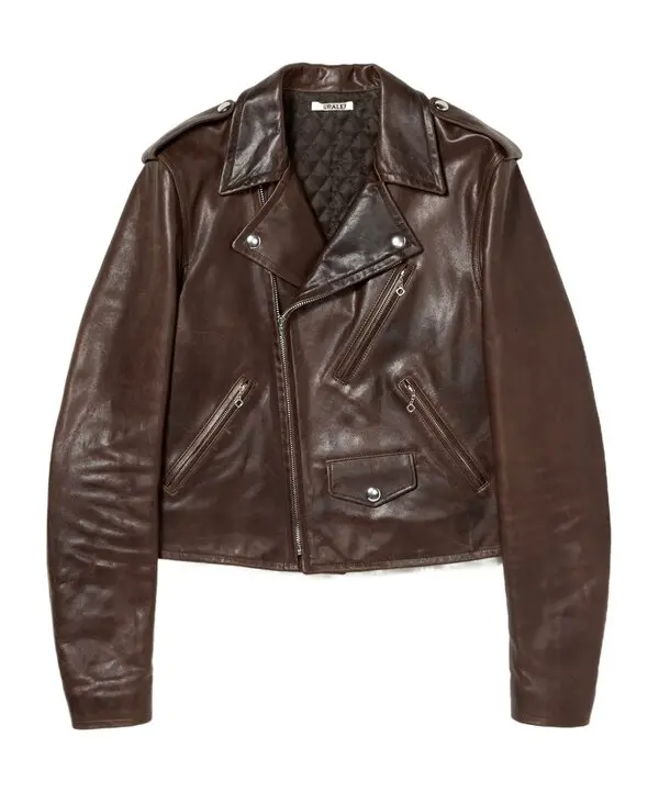 Auralee Leather Zip-detail Biker Jacket - Brown