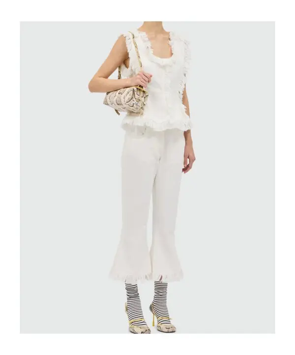 MSGM Ruffled Fringed Raw Cotton Top