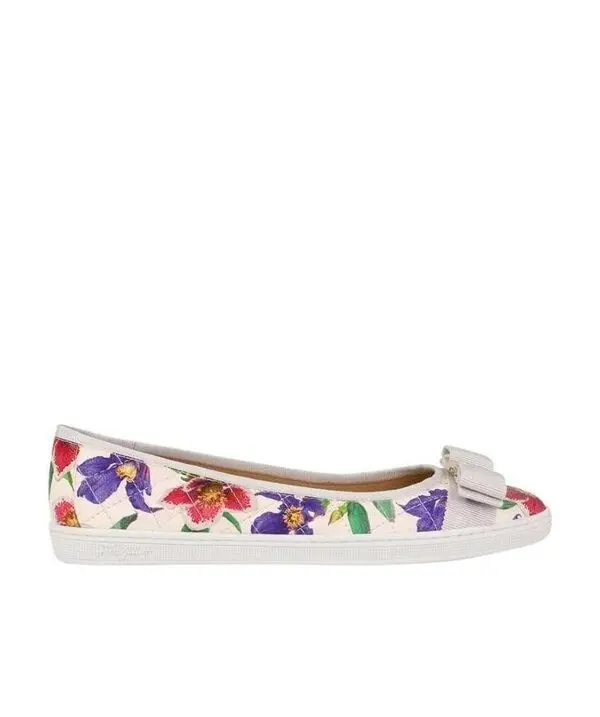 FERRAGAMO Printed Bow Ballet Flats - White