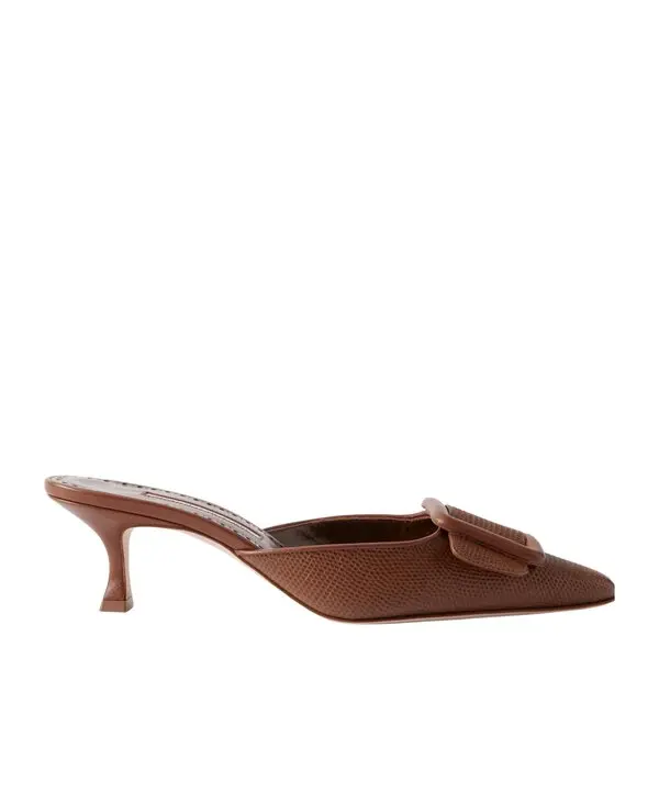 Manolo Blahnik Lizard-effect Leather Mules - Brown