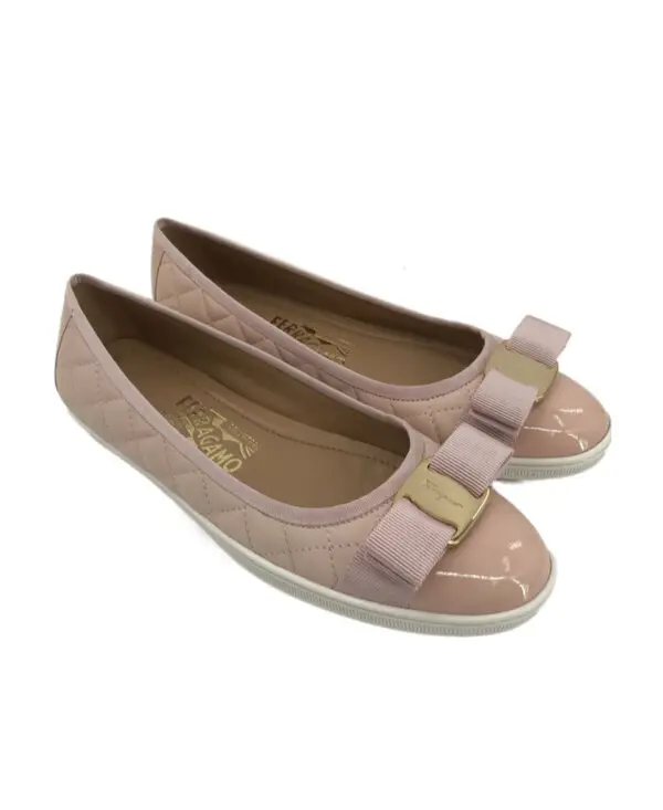 FERRAGAMO Quilted Bow Detail Flats - Brown
