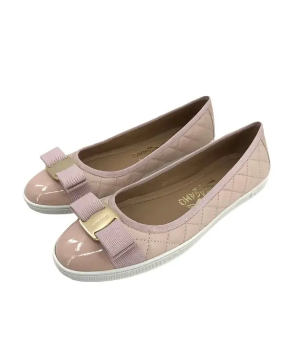 FERRAGAMO Quilted Bow Detail Flats - Brown